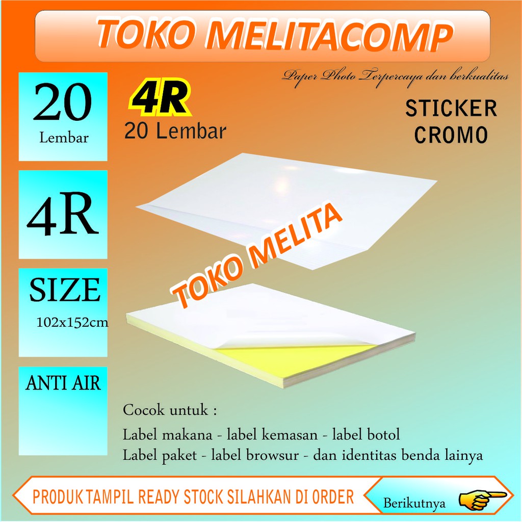 Jual Sticker cromo kromo 4R/A6 stiker label glossy ukuran 102mm x 152mm ...