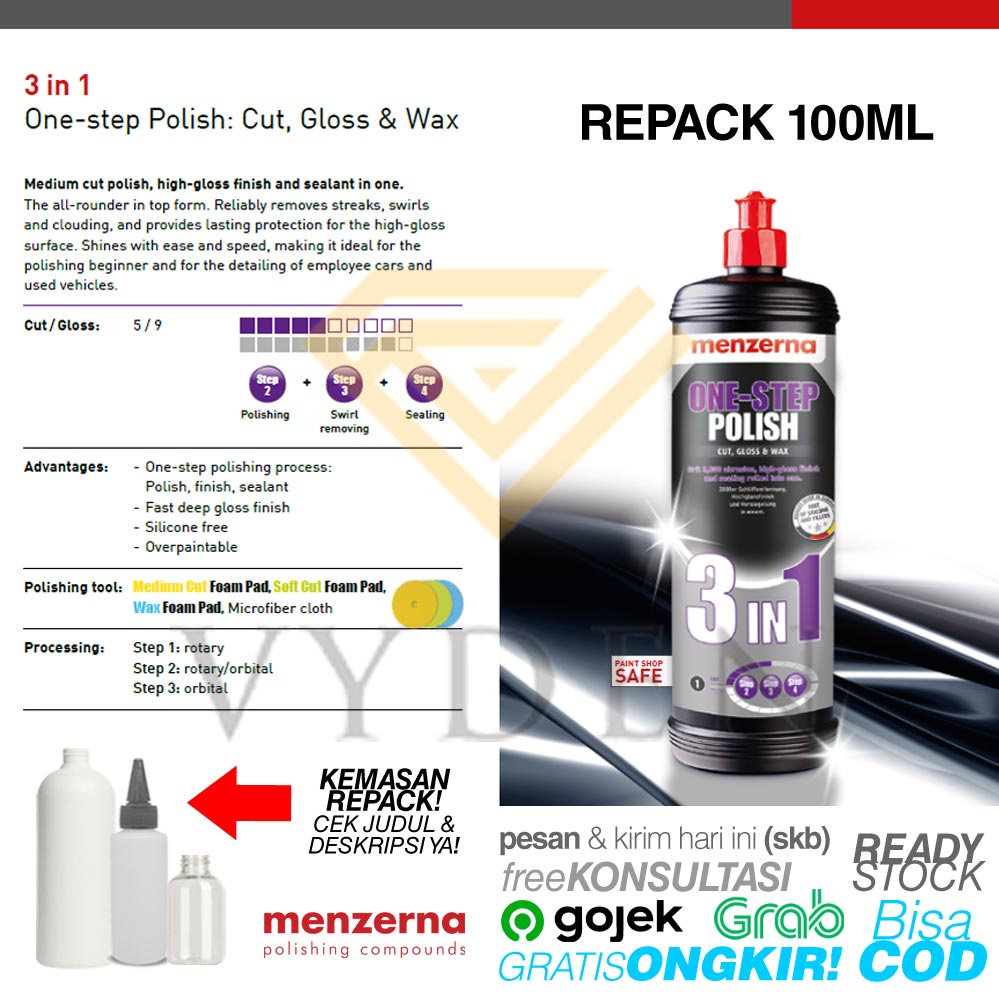 Jual MENZERNA One Step Polish 3 in 1 All in One 100ml Repack MURAH ...