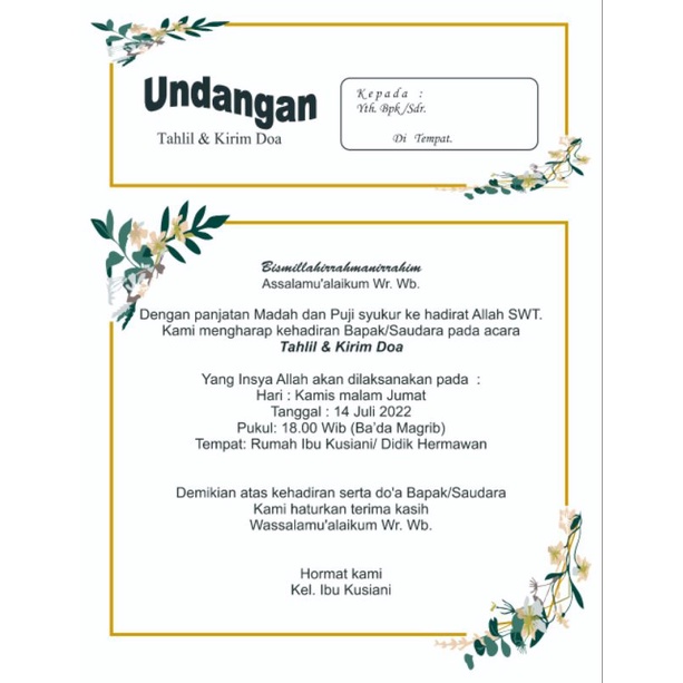 Jual undangan tahlil / undangan walimahan / undangan tasyakuran ...