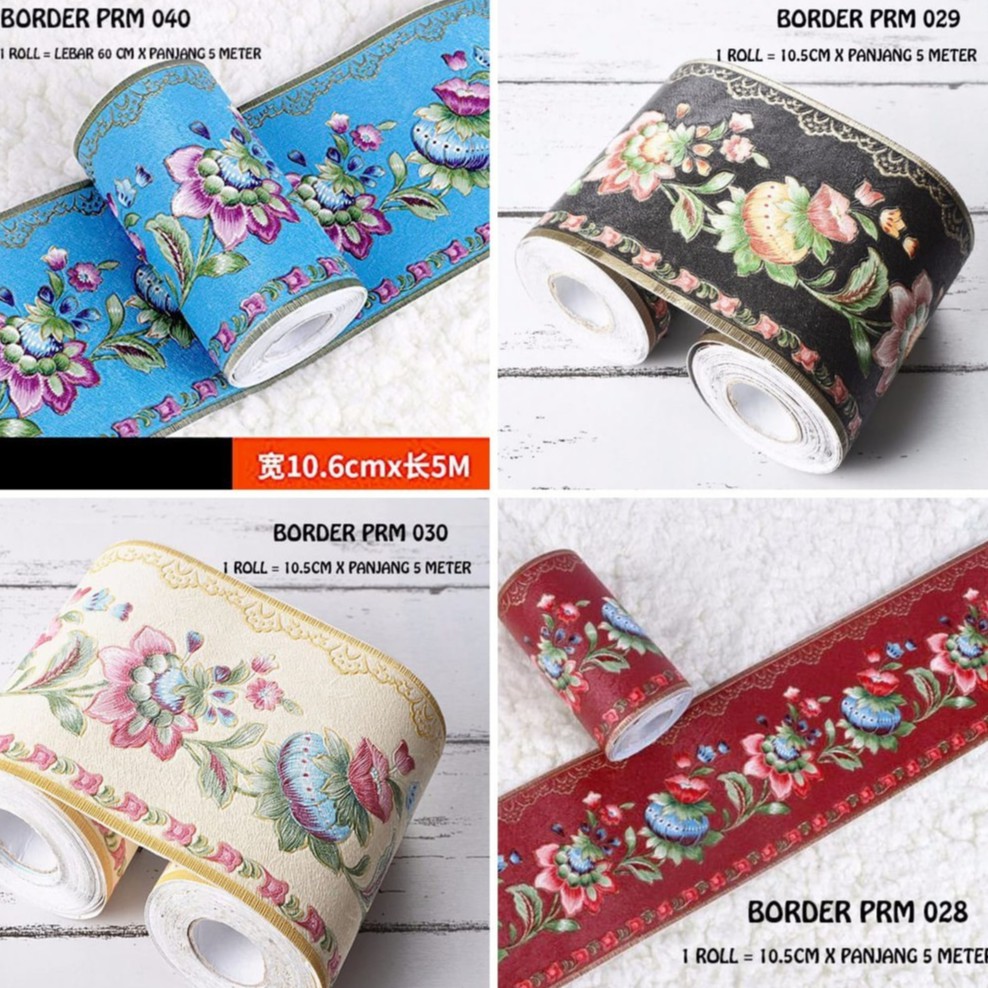 Jual WALLPAPER BORDER STICKER PREMIUM PRM 029 030 040 BUNGA BIRU HITAM ...