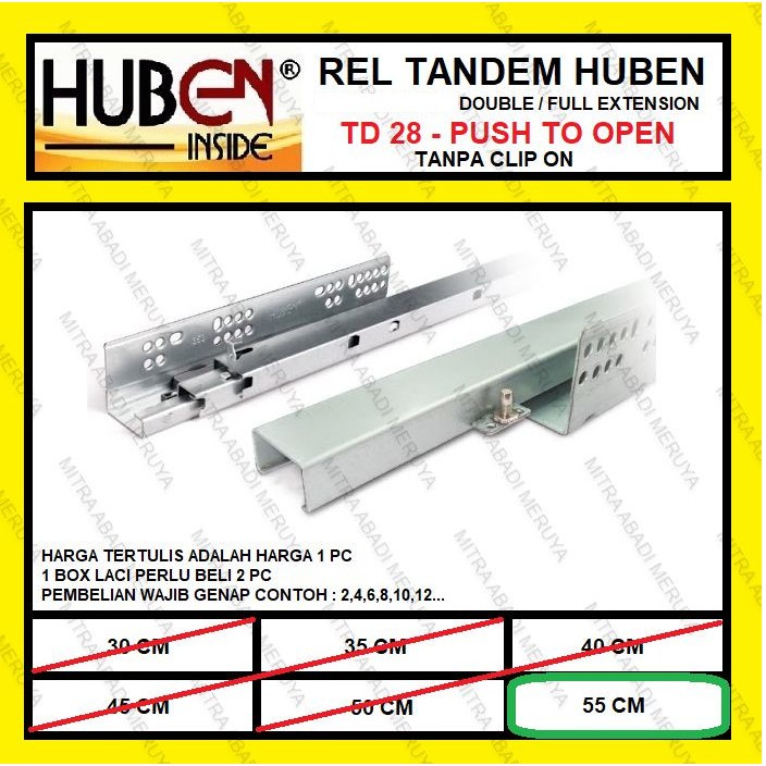 Jual Rel Laci Tandem HUBEN 55 cm Rel Tandem Push Open HUBEN TD-28 ...