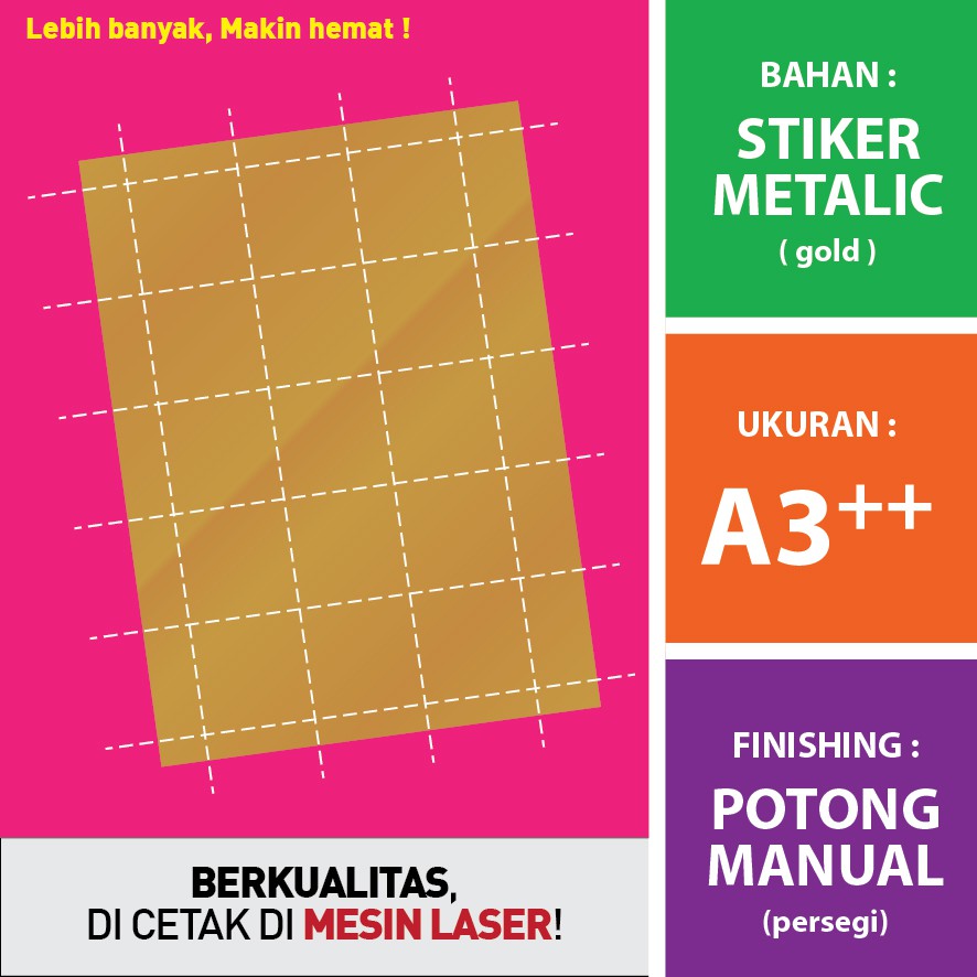 Jual Cetak Stiker Metalic - Gold | A3++ | + Potong Manual (persegi ...