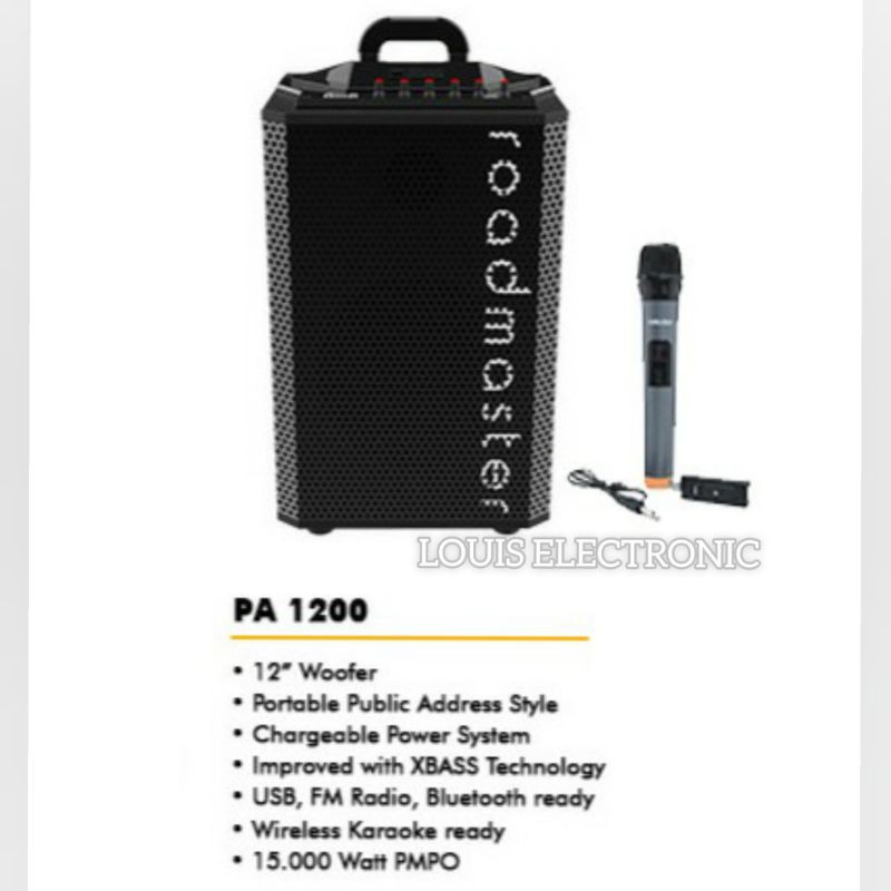 Jual ROADMASTER PA 1200 12 Inch Speaker Aktif Portable 2 Mic Wireless ...