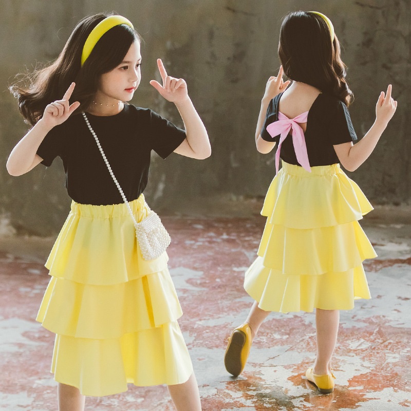 Jual Setelan Rok Anak ABG Black Yellow Layer | Shopee Indonesia