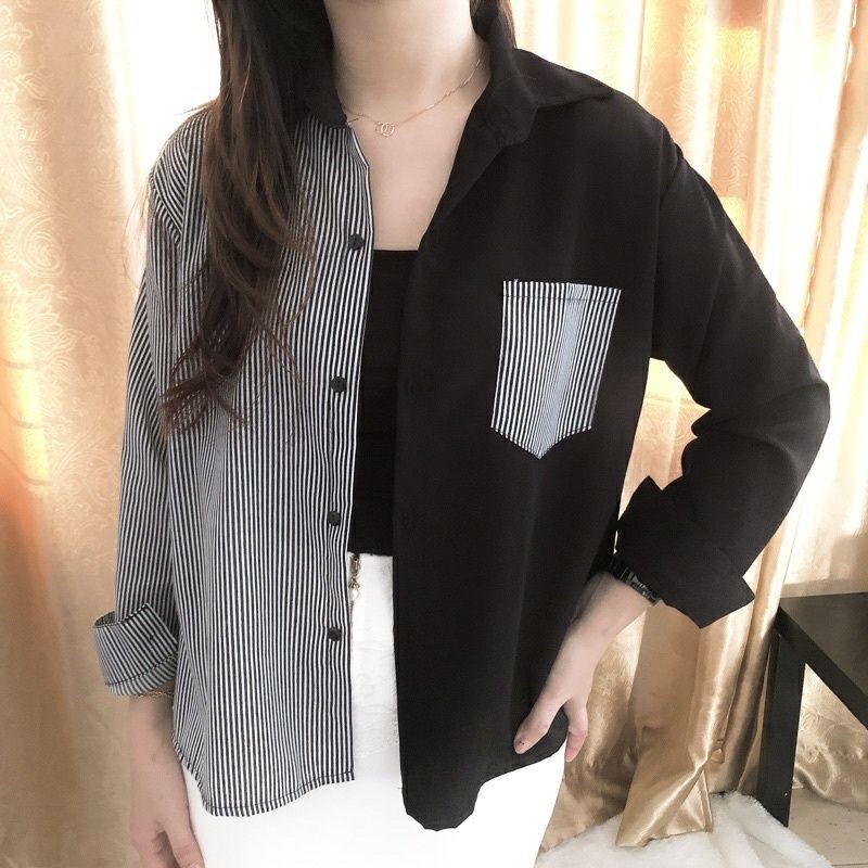 Jual STRIPE WANITA KEMEJA GARIS GARIS KOMBINASI KEM MELLY MS kemeja two ...