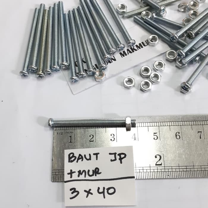 Jual Baut Putih 3x40 mur Baut JP3x40 Kepala Obeng M3x40 M3 x 40 per 10pcs | Shopee Indonesia
