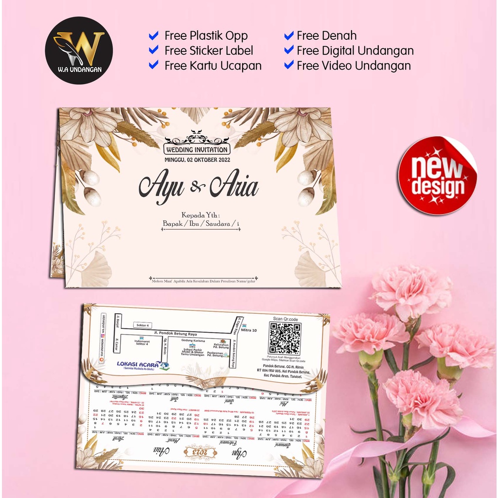 Jual Undangan Pernikahan Lipat 3 + Kalender - Brown Floral _ W.A 002 ...