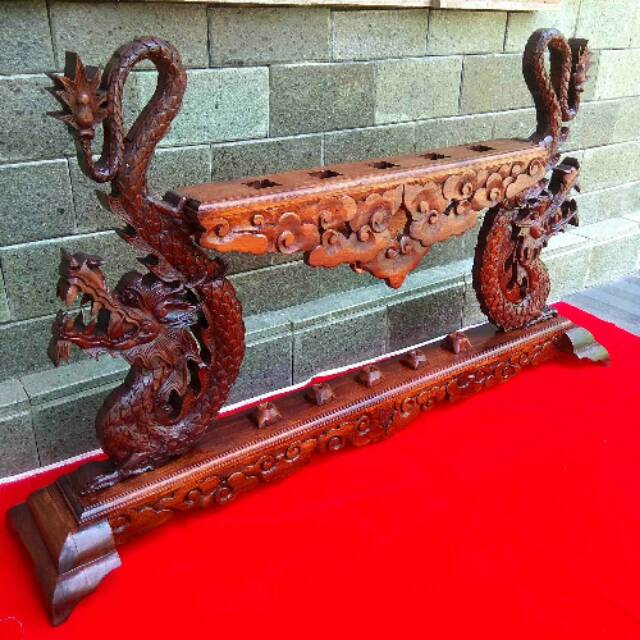 Jual Jagrak Stand Tempat Keris Ukir Ukiran Naga Kayu Jati Garap ...