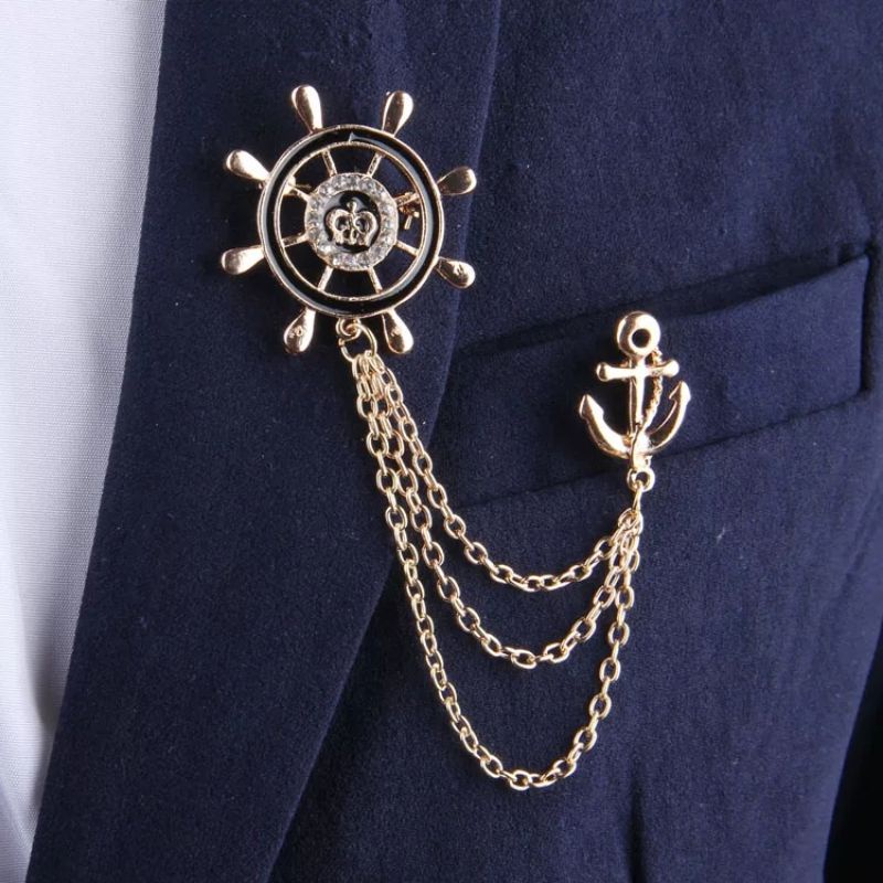 Jual Lapel Pin Bros Jangkar Kemudi Kapal - Brooch Pin Anchor Aksesoris ...