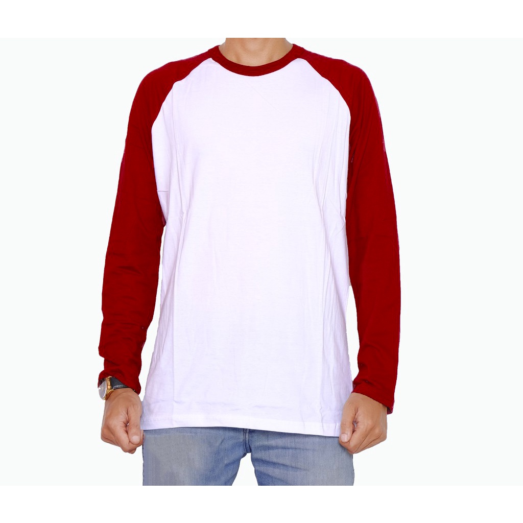 Jual Kaos Raglan Putih Merah Marun Lengan Panjang | Shopee Indonesia