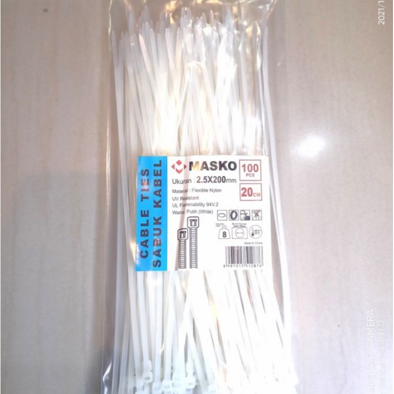 Jual MASKO KABEL TIES 2,5 x 200 mm 100 pcs NYLON Cable Tie SABUK KABEL ...