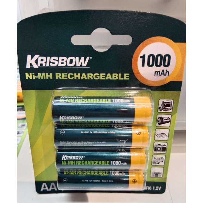 Jual KRISBOW Set Baterai Rechargeable Size AA 1000 mAh 4pcs | Shopee ...