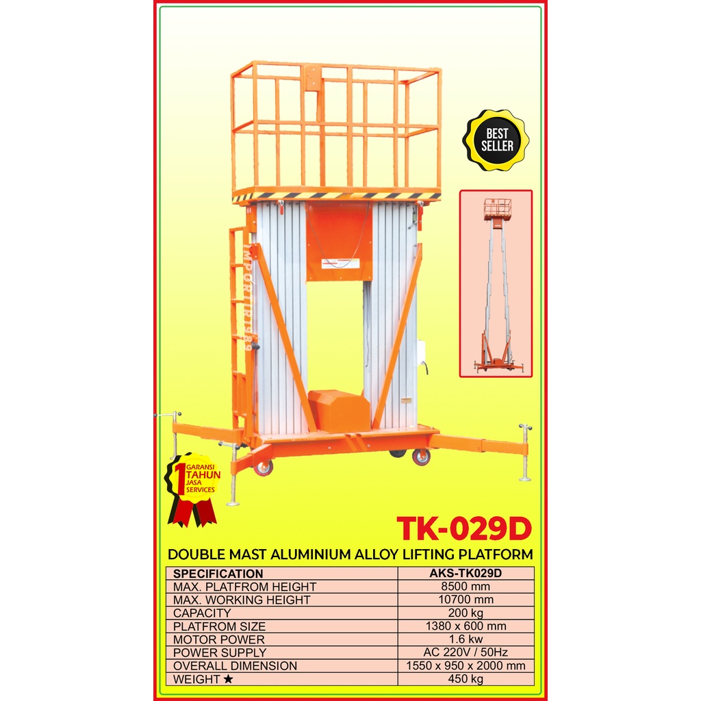 Jual Tangga Hidrolik Elektrik Double Mast Aluminium Lifting Platform 8 ...