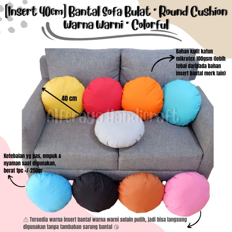 Jual Insert Bantal Sofa Bulat 40cm Warna Warni • Decorative Pillow ...