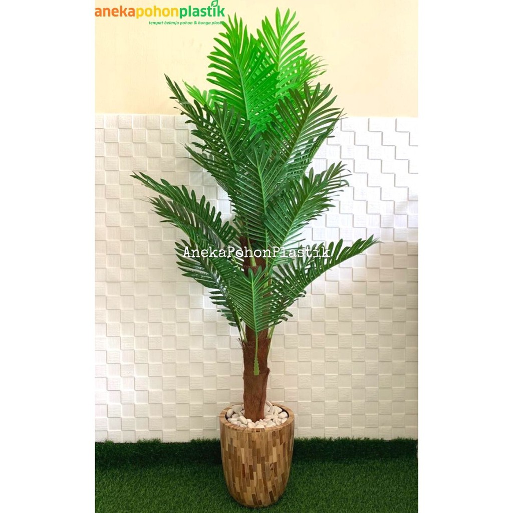 Jual Pohon Plastik Daun Palem Sikas Latex Artificial Pot Kayu Jati ...