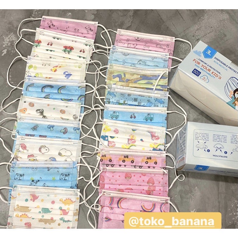 Jual MASKER ANAK 3ply Sekali pakai 50pcs || Masker Model Medis Surgical ...