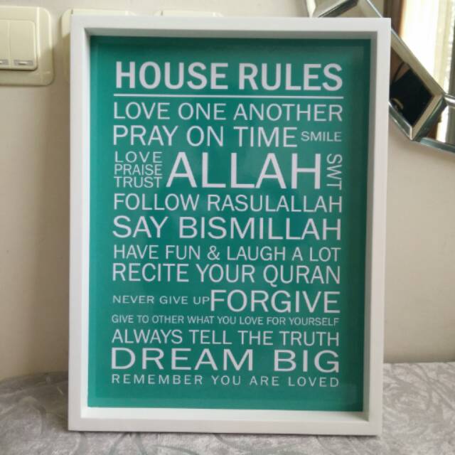 Jual Hiasan dinding quote islamic house rules uk 30x40 | Shopee Indonesia