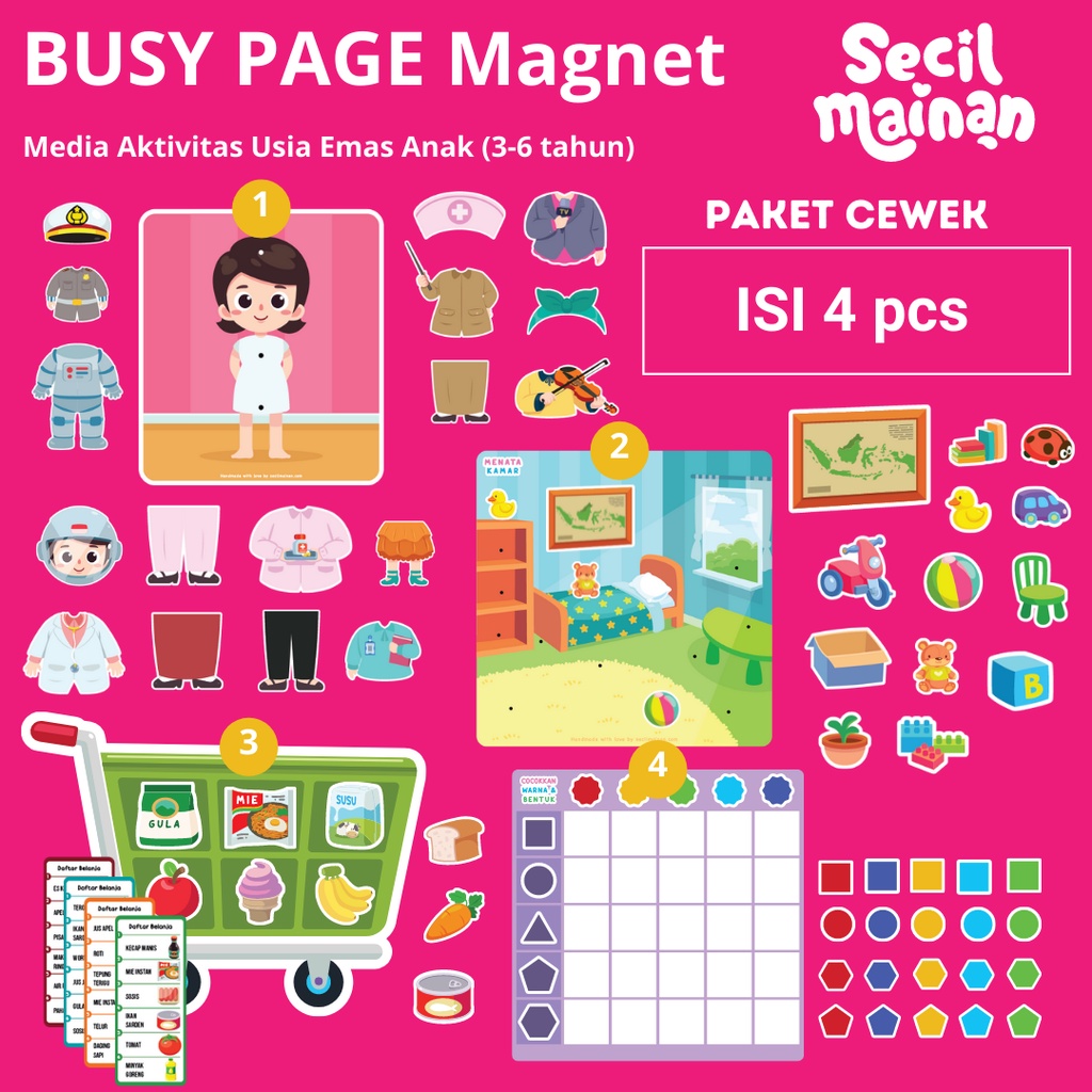 Jual Paket Busy Page CEWEK - mainan edukasi magnet HEMAT ISI 4 pcs ...