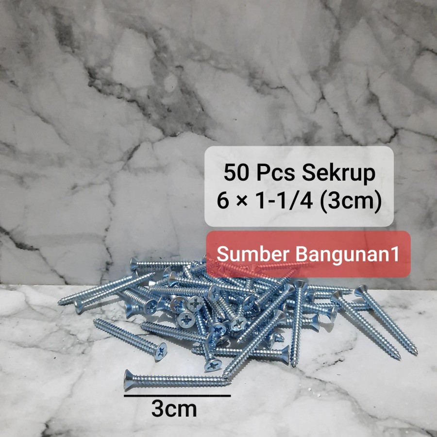 Jual Sekrup 6 x 1-1/4 (50pcs) skrup 3 cm putih kepala rata 3cm | Shopee ...