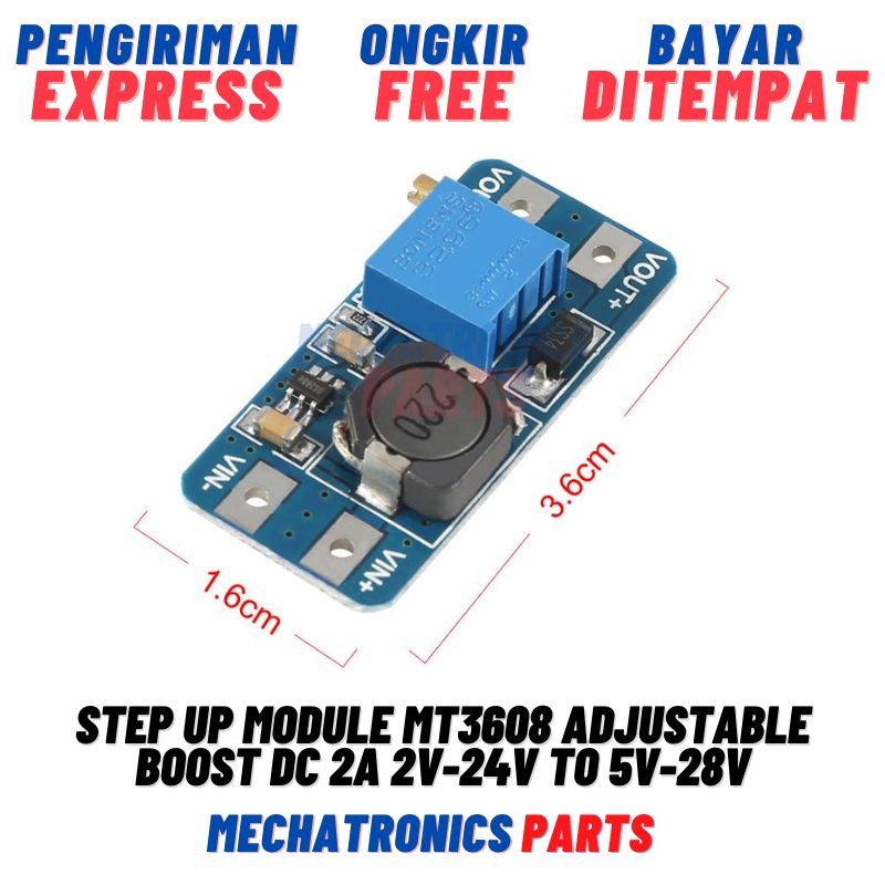 Jual STEP UP MODULE MT3608 ADJUSTABLE STEP UP BOOST DC 2A 2V-24V TO 5V-28V | Shopee Indonesia