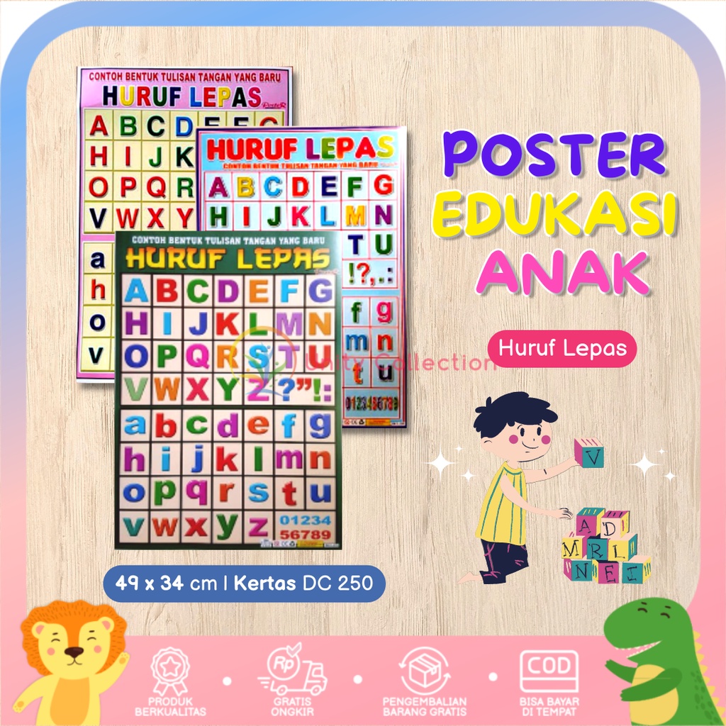 Jual Poster Dinding Edukasi Belajar Anak Gambar Huruf Lepas Abjad ABC ...