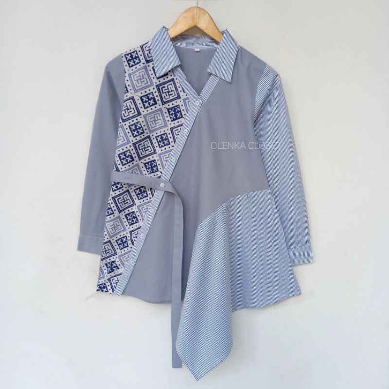 Jual Atasan Batik 85 Abu Baju Blus Blouse Kerja Wanita Modern | Shopee ...