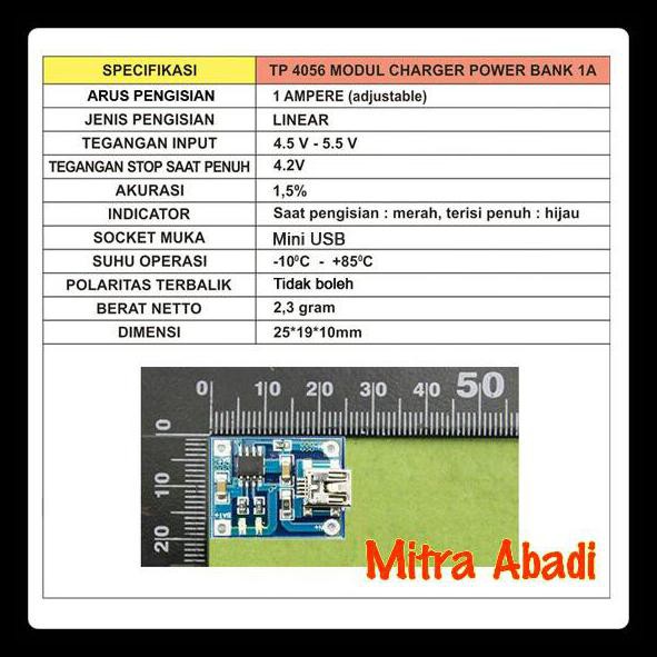 Jual KIT POWER BANK LI-ION CHARGER MODUL 5V 1A TP4056 SOKET MINI USB ...
