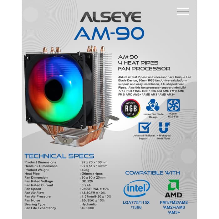 Jual ALSEYE FAN PROCESSOR ( INTEL + AMD ) RGB 2 Pipa tembaga | Shopee ...