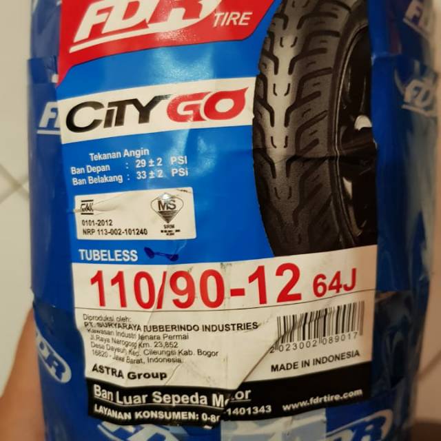 Jual Ban Luar Belakang FDR City Go Scoopy 110 / 90 Ring 12 Tubeless ...