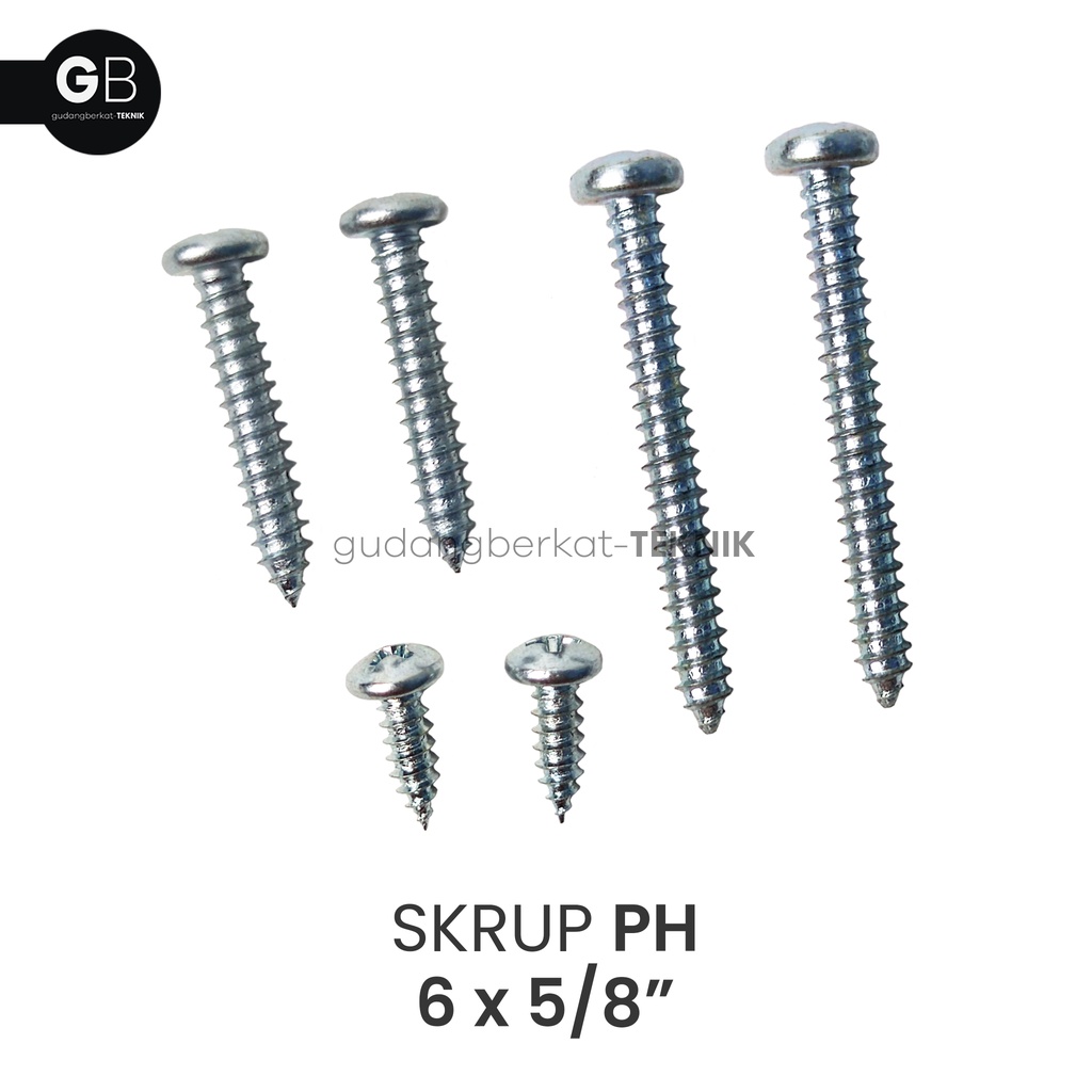 Jual (100 PCS) SKRUP PH 6 x 5/8" (1.5cm) TAPPING SCREW SEKRUP KEPALA ...