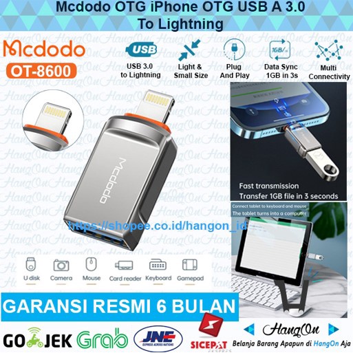 Jual Mcdodo OTG OT-860 iPhone USB 3.0 to Lightning Adapter OT-8600 Data ...