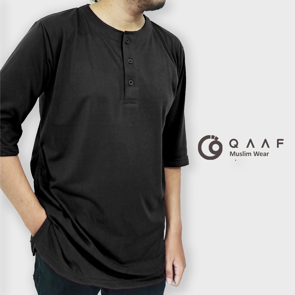 Jual Kurta Pria Hitam Lengan Pendek Bahan Kaos 3/4 Polos Koko Muslim ...