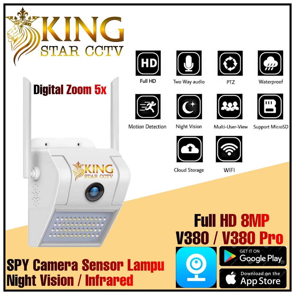 Jual IP Cam Cctv outdoor V380 wifi 8MP Wireless FULL HD Lampu Dinding Waterproof | Shopee Indonesia