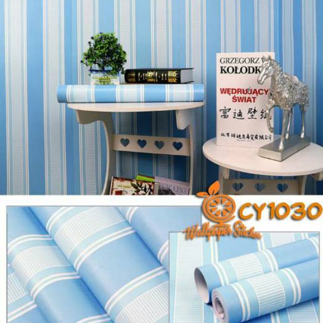 Jual SALUR BIRU Garis Wallpaper Sticker Dinding BIRU Ukuran 45 cm x 8m ...