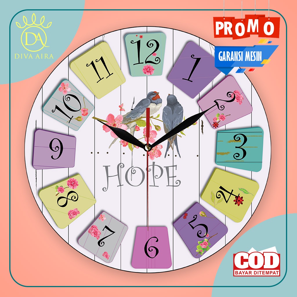 Jual Jam Dinding Custom Desain Shabby Burung Hope Aesthetic 30cm Quartz ...