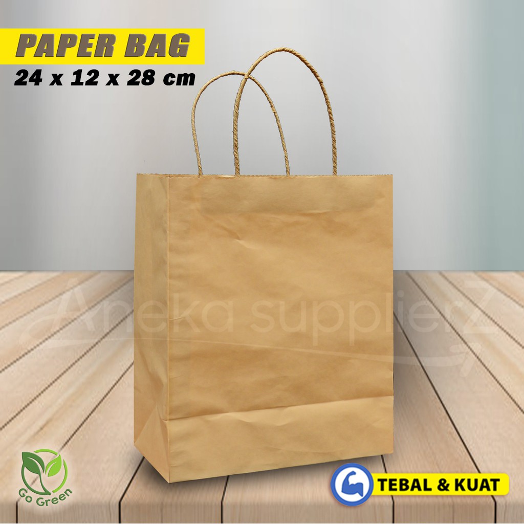 Jual Paper Bag Polos - Paper Bag Tali Kertas | 24x12x28 cm - COKLAT (24 ...