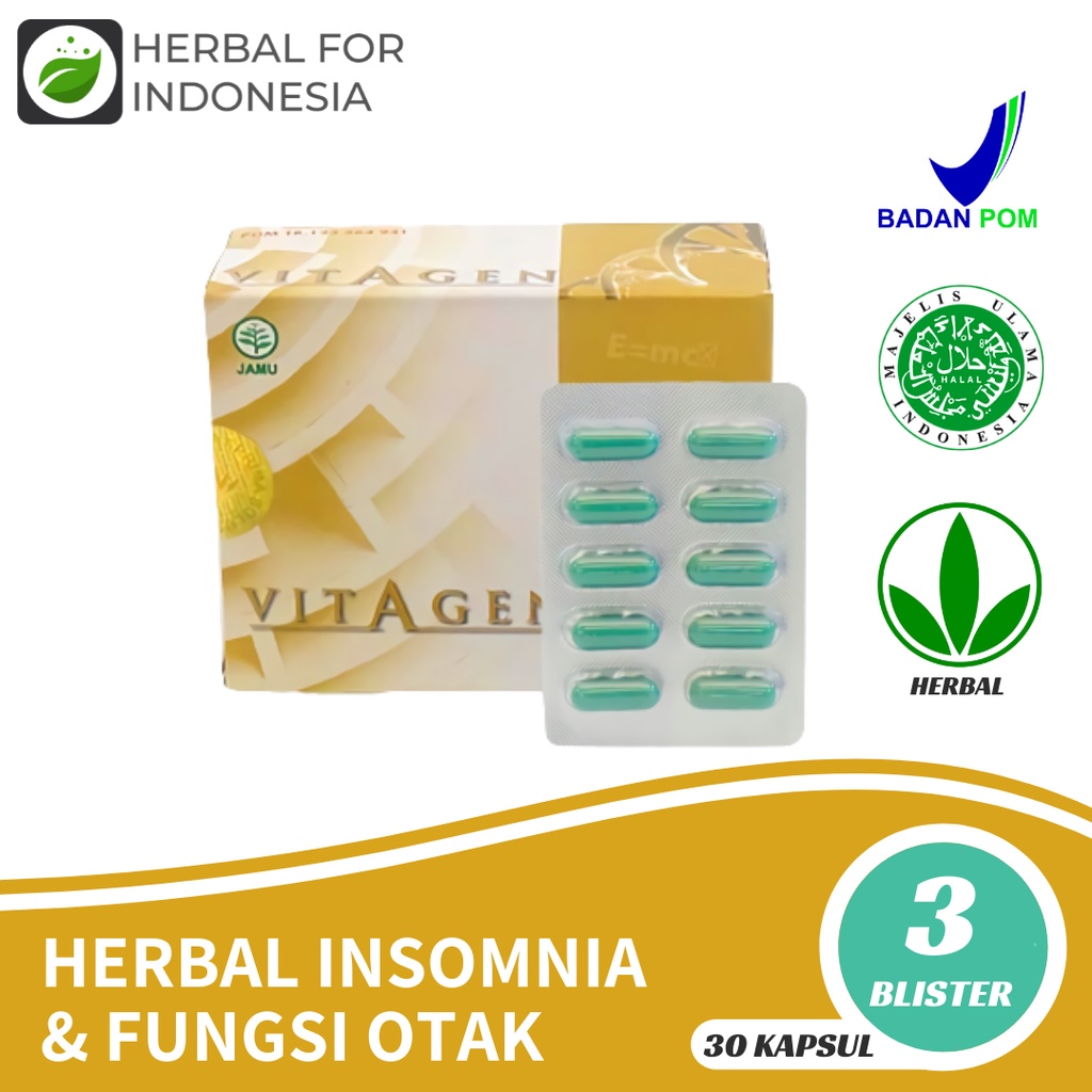 Jual VITAGEN 30 Kapsul Obat Herbal Insomnia Sulit Tidur Halal BPOM ...