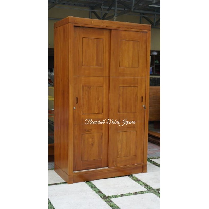Jual Almari Pakaian Jati Model Minimalis sistem pintu sleding | Shopee ...