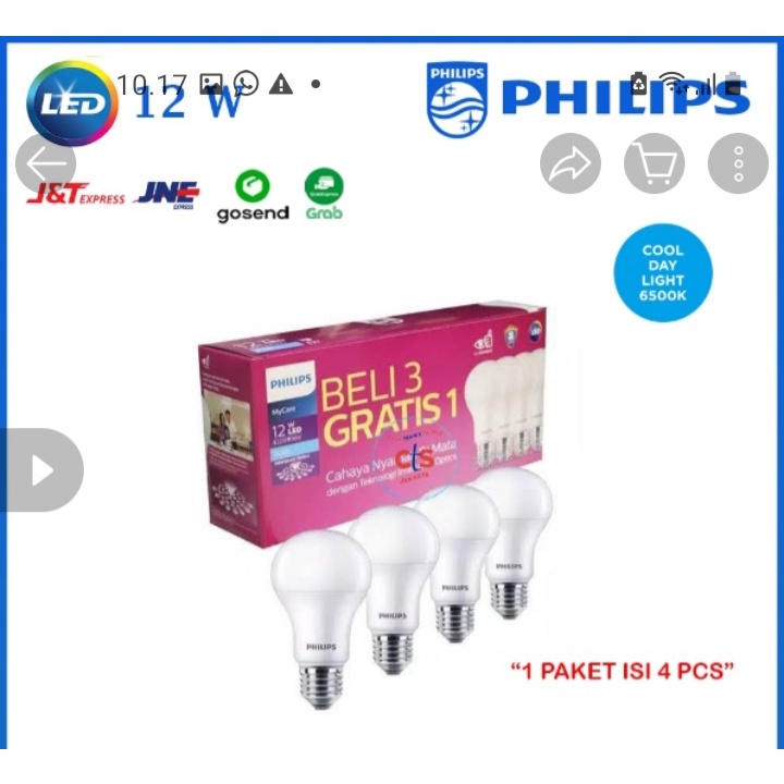 Jual PAKET Lampu LED Philips 12 watt Bolam Philip 12w 12 w (Paket isi 4 ...