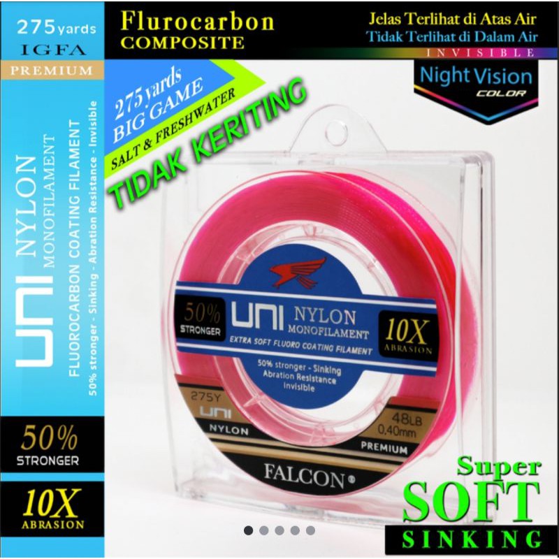 Jual Senar Pancing Falcon Uni 275 yards / 250M Pink FLUO NIGHT VISION ...