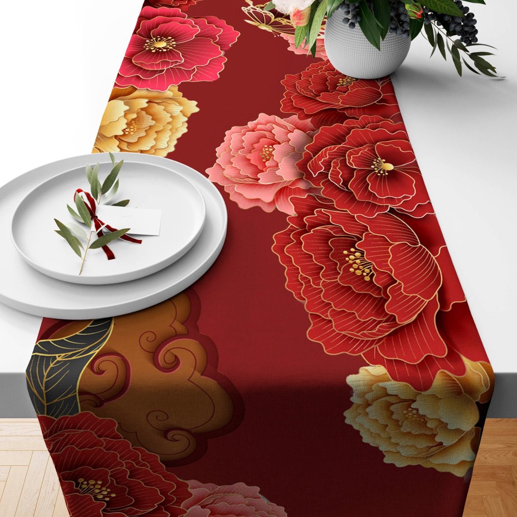 Jual TABLE RUNNER TAPLAK MEJA PRINT MOTIF IMLEK ORIENTAL CNY CHINESE ...