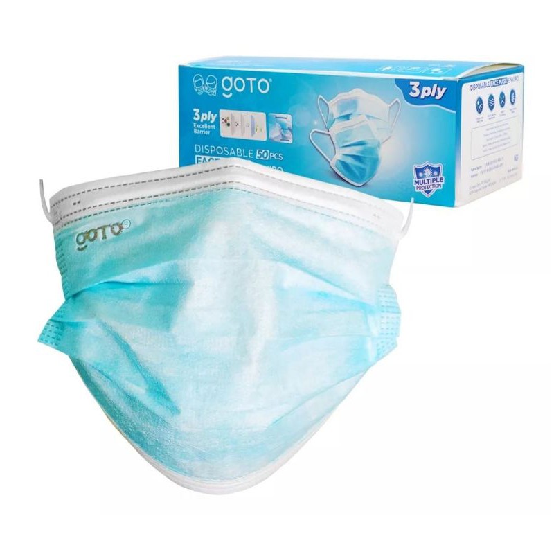Jual Masker 3 ply 50 pcs Warna Biru merk Goto Enviro | Shopee Indonesia