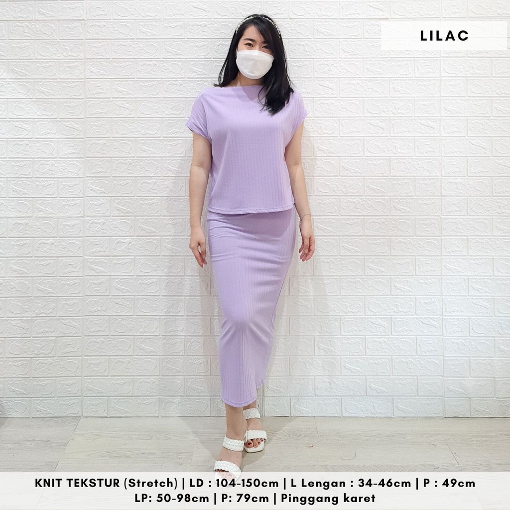Jual 4520 farie knit one set polos shoulder skirt one set rok wanita ...