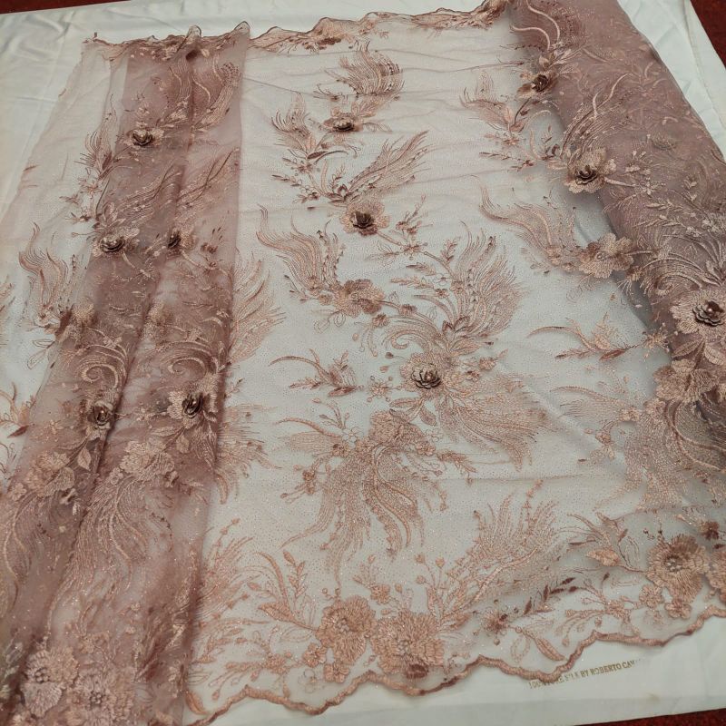 Jual kain bahan tile 3d brokat kebaya brukat motif bunga timbul ...