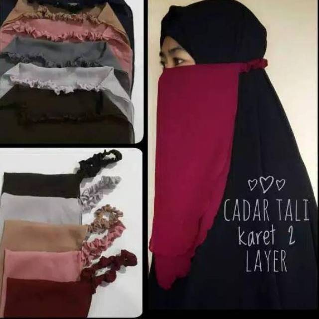 Jual Niqob /cadar tali karet 2 layer sifon (tanpa jahitan bawah mata) | Shopee Indonesia