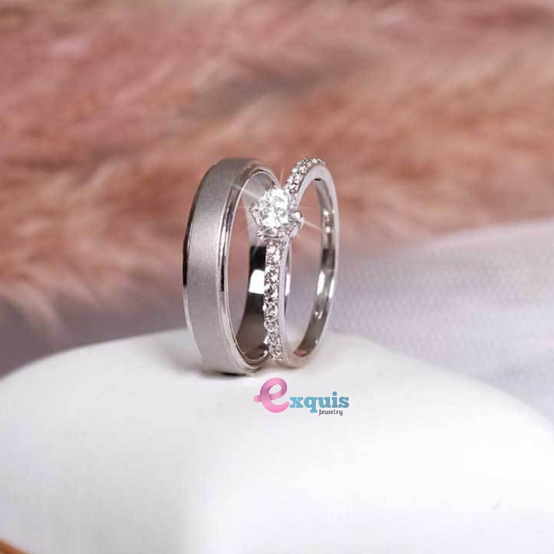 Jual Cincin Kawin Tunangan Nikah Emas Putih dan Platinum Couple 042 ...