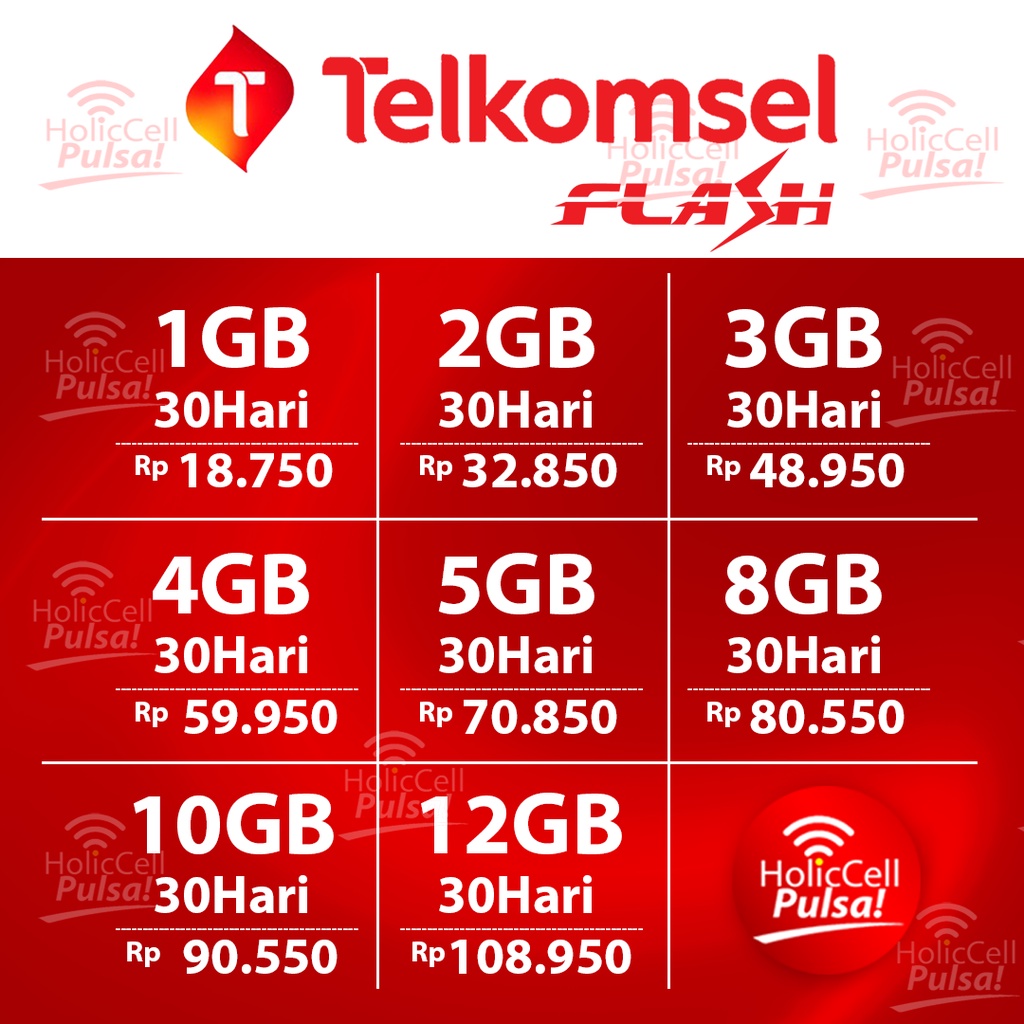 Jual PAKET DATA TELKOMSEL FLASH 1GB 2GB 3GB 4GB 5GB 8GB 10GB 12GB I ...