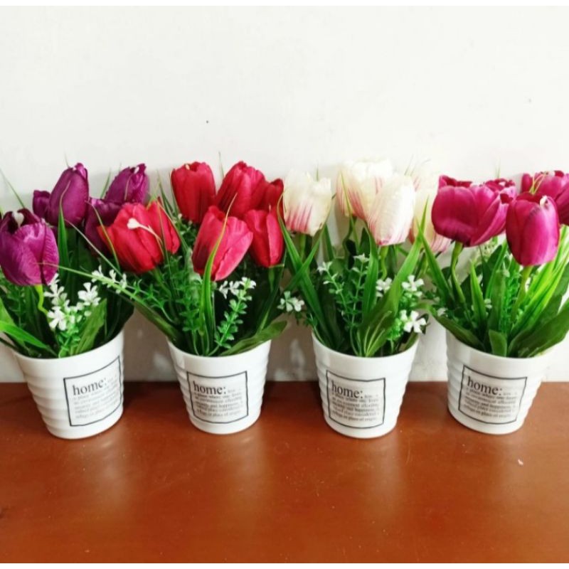 Jual Bunga tulip bunga hias artificial bunga palsu pot bunga | Shopee ...