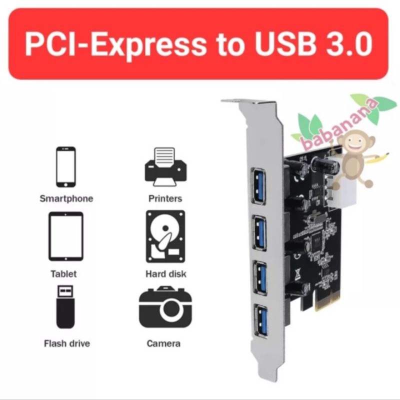 Jual PCIE X1 USB 3.0 extension 4 port with molex power splitter slot card | Shopee Indonesia