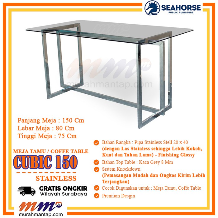 Jual Meja Makan Kaca | Meja Ruang Tamu | Seahorse Cubic 150 Stainless ...